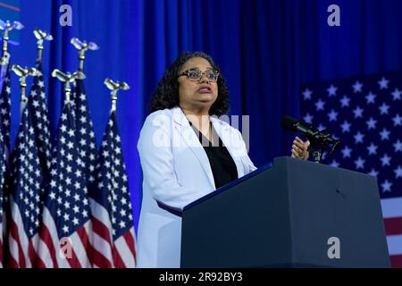 Mini Timmaraju, President, NARAL Pro-Choice America, speaking at a ...