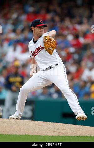 Cleveland Guardians starting pitcher Shane Bieber delivers during the ...
