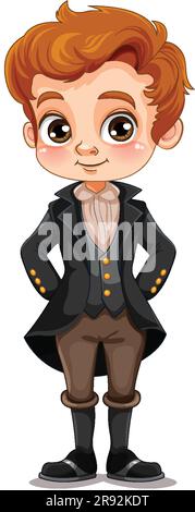 Cute European boy in Regency era outfit cartoon character illustration ...