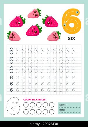 Number Tracing and Coloring Worksheet for Kids Stock Vector Image & Art ...