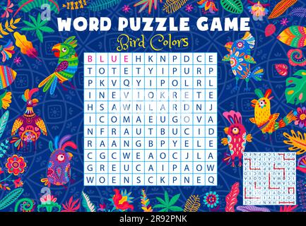 Words search puzzle game of birds animals for preschool kids activity ...