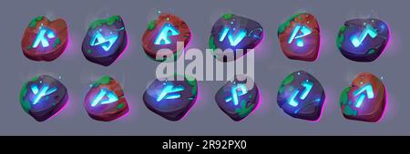 Viking stone rune alphabet for ui game cartoon vector set isolated on ...