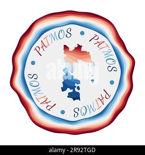 Patmos Badge. Round logo of island with triangular mesh map and radial ...