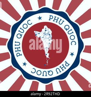 Phu Quoc round logo. Digital style shape of Phu Quoc in dotted circle ...