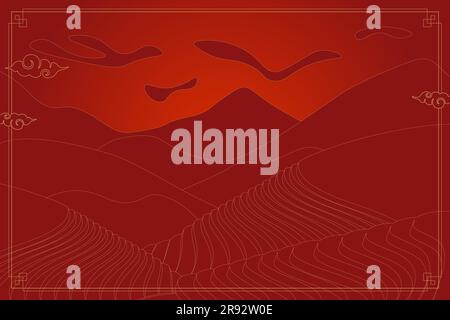 Rice field at red sunset poster. Chinese agricultural terraces in ...