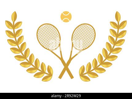 Golden laurel wreath, tennis racket, and tennis ball Vector ...