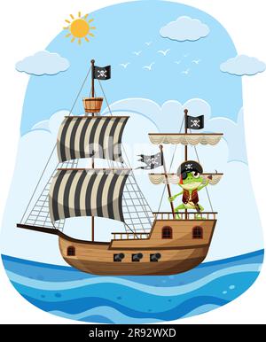 Adventurous Frog on Pirate Ship illustration Stock Vector Image & Art ...