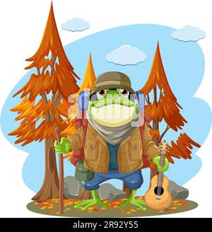 Frog Backpack Traveler Cartoon Character illustration Stock Vector ...