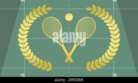 Golden laurel wreath, tennis racket, and tennis ball Vector ...
