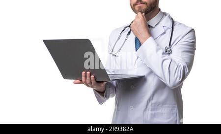 doctor promoting ehealth isolated on white. doctor offering ehealth in ...