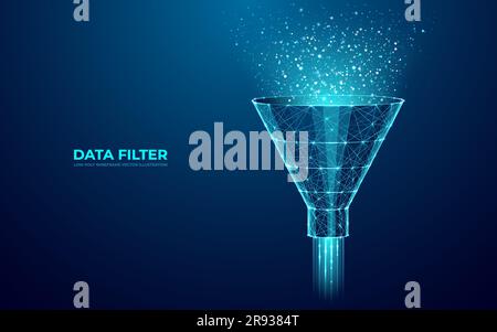 Funnel 3d low poly symbol with connected dots. Data filter, sale ...