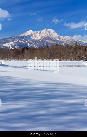 Snowfield and Mt. Myoko Stock Photo - Alamy