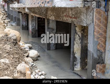 Aftermath of the Bahrain Kalam road damaged by flood in the river swat ...