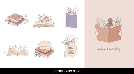 Hand drawn pastel colors books illustrations, stickers, prints, logos ...