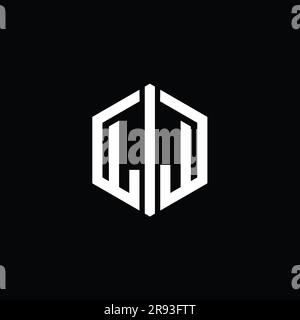 LJ Letter Logo monogram hexagon shape with triangle outline sharp slice style design template ...