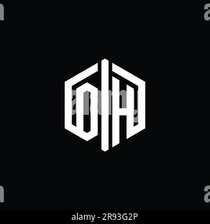 OH Letter Logo monogram hexagon shield shape crown castle geometric with outline style design ...