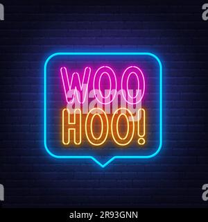 Woohoo neon sign in the speech bubble on brick wall background . Pink ...