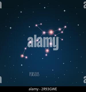 Constellation Perseus scheme in starry sky. Doodle, sketch, linear ...