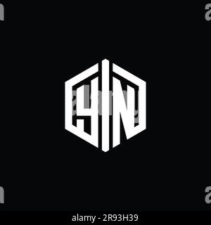 YN Letter Logo monogram hexagon emblem shape with stripes outline style ...