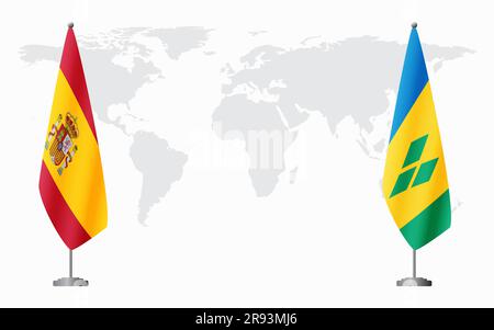 Saint Vincent & the Grenadines and Spain Flags Crossed And Waving Flat ...