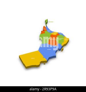 Oman map design. Country names in different languages and map shape ...