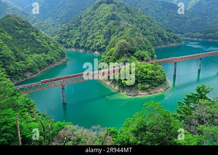 Oku Oi lake station and train on the Igawa line of Oigawa railway Stock ...