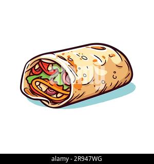 Mexican burrito wrap. Burritos hand-drawn illustration. Vector doodle style cartoon illustration ...