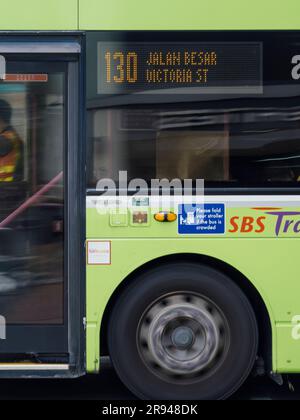 Close up of SBS Transit public bus driving on Singapore Road with ...