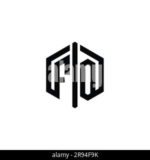 FO Letter Logo monogram hexagon shape with connect outline style design ...