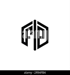 FP Letter Logo monogram hexagon shape with triangle outline sharp slice style design template ...