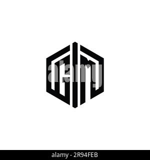 GM Letter Logo monogram hexagon emblem shape with stripes outline style ...