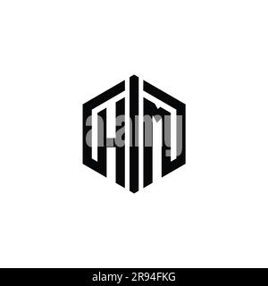 HM Letter Logo monogram hexagon emblem shape with stripes outline style ...