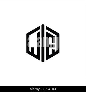 JE Letter Logo monogram hexagon emblem shape with stripes outline style design template Stock ...