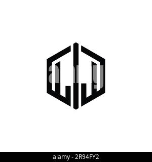 LJ Letter Logo monogram hexagon shape with triangle outline sharp slice style design template ...