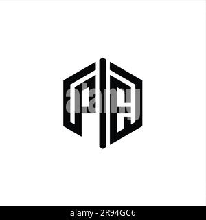 PE Letter Logo monogram hexagon emblem shape with stripes outline style design template Stock ...