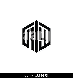 RY Letter Logo monogram hexagon shape with ornament abstract isolated outline design template ...