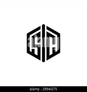 SC Letter Logo monogram hexagon emblem shape with stripes outline style design template Stock ...