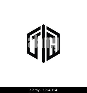 TG Letter Logo monogram hexagon emblem shape with stripes outline style ...