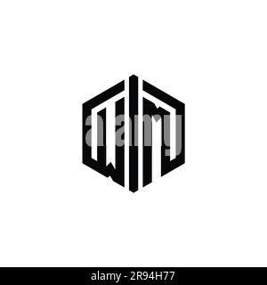 WM Letter Logo monogram hexagon shape with connect outline style design template Stock Photo - Alamy