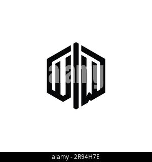 VW Letter Logo monogram hexagon emblem shape with stripes outline style ...