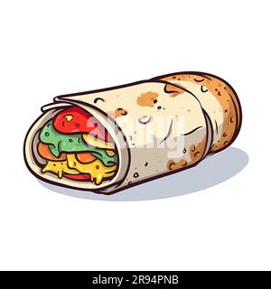 Mexican burrito wrap. Burritos hand-drawn illustration. Vector doodle style cartoon illustration ...