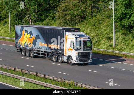 Grey Volvo hgv lorry truck driver articulated low loader trailer side ...