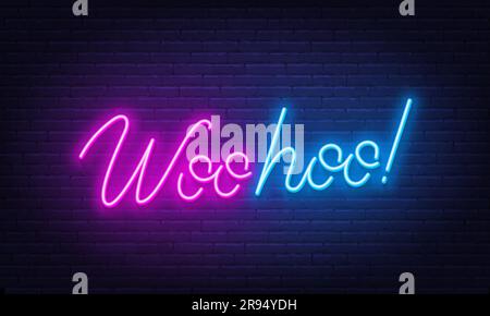 Hooray neon lettering on brick wall background. Vector illustration ...