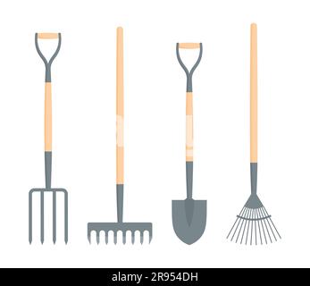Rake icon on gray background with round shadow. Vector illustration ...