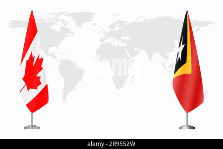 Canada and East Timor flags for official meeting against background of ...
