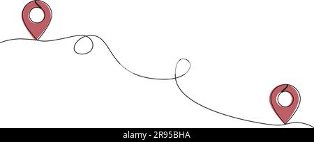 Travel route markers. Line art style. Location pin path. Vector ...