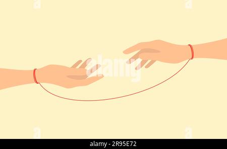 Two hands tied with the red thread of fate showing a heart sign. Vector ...