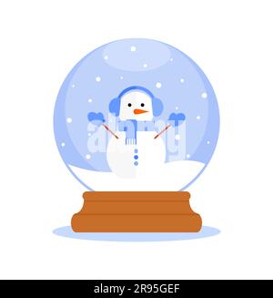 Vector Snowman in Snow Globe hand drawn in watercolor. Winter blue ...
