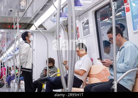 Shanghai metro line 11 train at East Changji road station, Shanghai ...