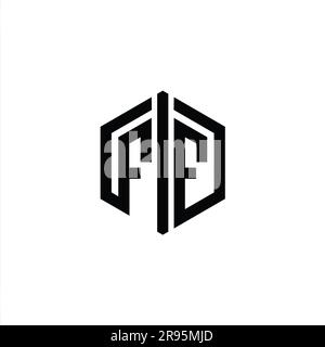 FF Letter Logo monogram hexagon shape with triangle outline sharp slice style design template ...